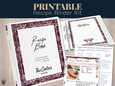 Printable Recipe Binder Kit Recipe Book Template Editable Recipe Book