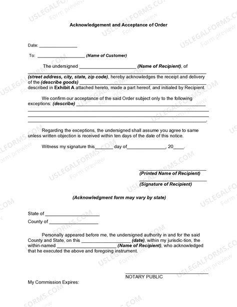 Order Acceptance Format Sample Us Legal Forms