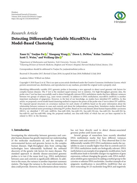 Pdf Detecting Differentially Variable Micrornas Via Model Based