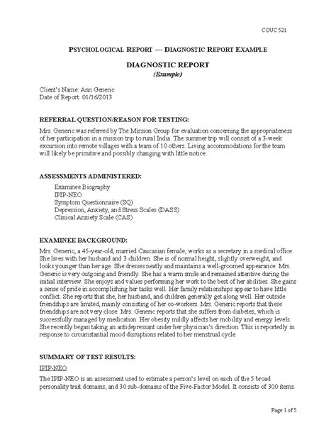 Psychological Report Diagnostic Assessment Example For Case Study