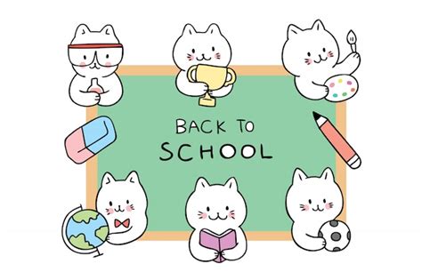Dibujos Animados Lindo Regreso A La Escuela Gatos En El Aula Vector