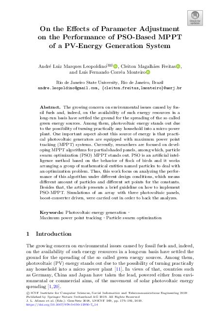 pdf on the effects of parameter adjustment on the performance of pso