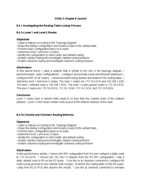 Ccna 2 Chapter 8 Journal Pdf Router Computing Routing