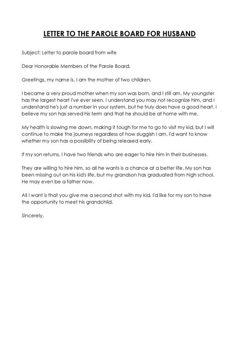 Inmates Parole Board Sample Parole Support Letter From Famil