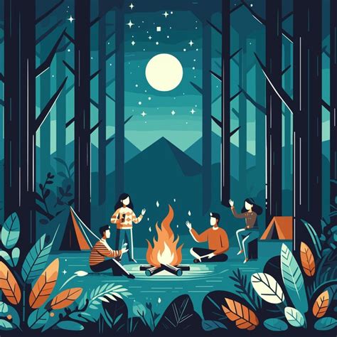 Premium Vector Flat Vector Forest Camping Expedition
