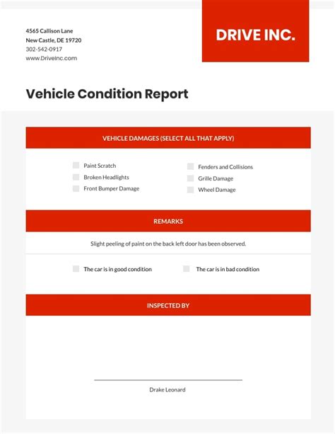 Vehicle Condition Report Template Visme