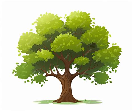Cartoon Tree With Lush Green Canopy On Grass Premium Ai Generated Image