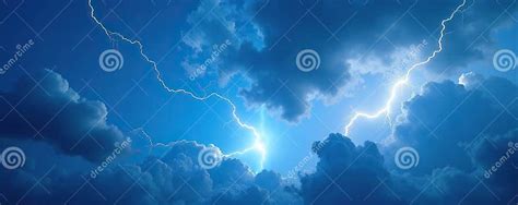 Blue White Cloud Formations With Wispy Tendrils Charged With Electricity As Lightning Flashes