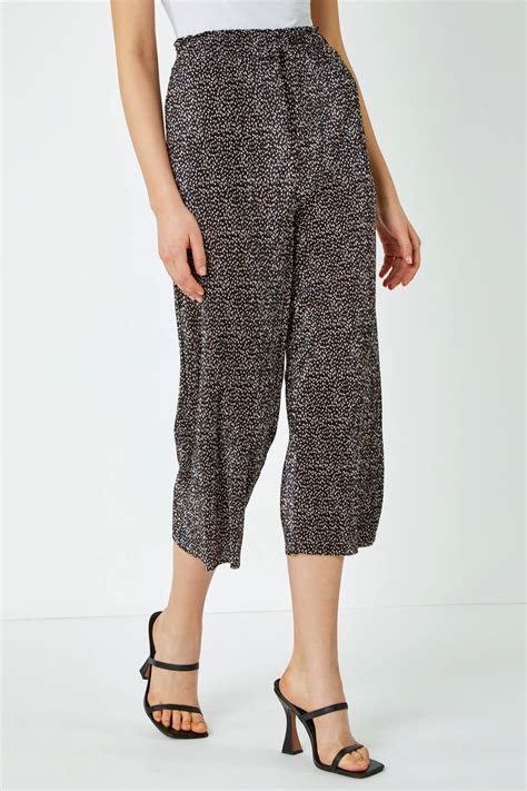 Black Polka Dot Print Plisse Culottes Roman UK