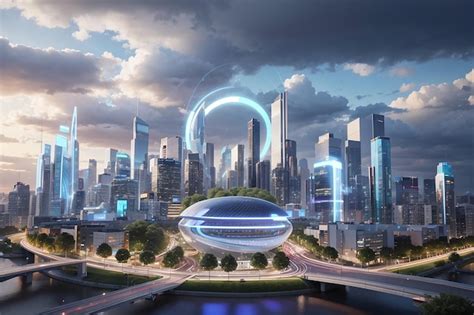 Premium AI Image Future City Evolution With HighSpeed Internet Cloud