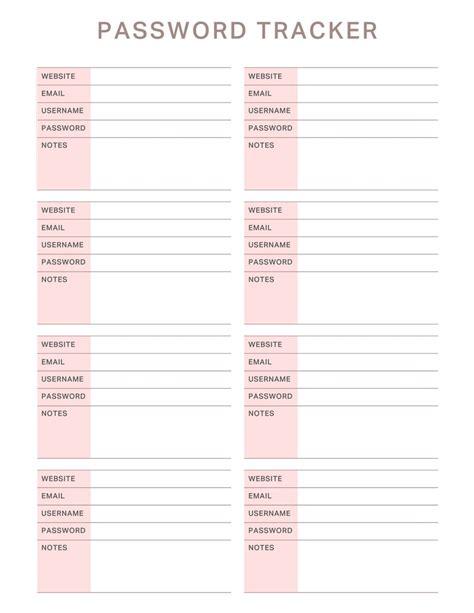 Password Tracker Template Instant Download Etsy