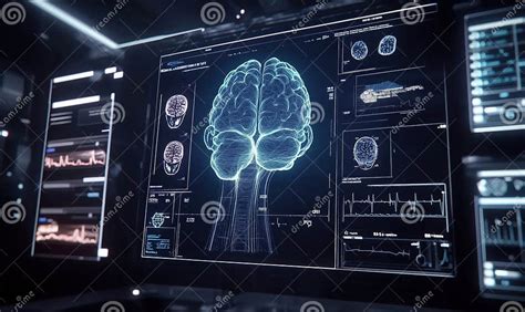 3d Brain Visualization With Medical Data Analysis And Monitoring Interfaces Stock Image Image