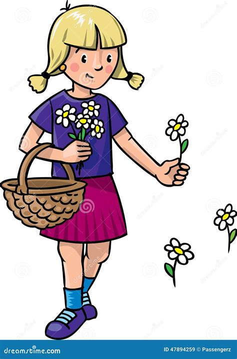 Girl Picking Flowers Stock Illustration Illustration Of Cartoon 47894259