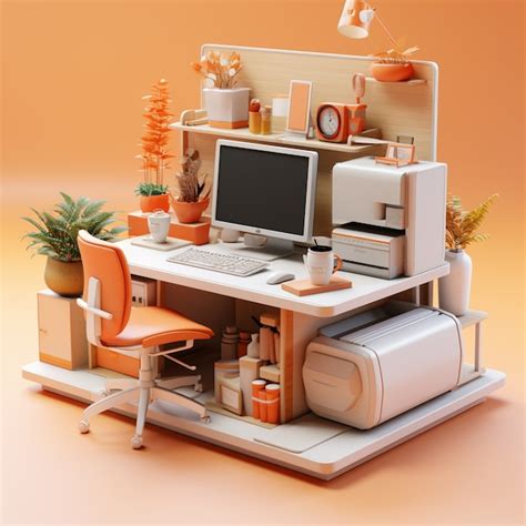Free Photo 3d Computer Workstation With Desk In Room
