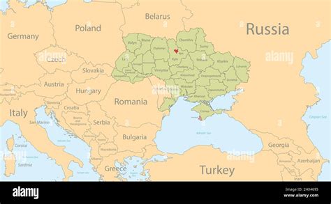Ukraine Karte Mit Einzelnen Regionen Und Hauptstadt Mit Einzelnen