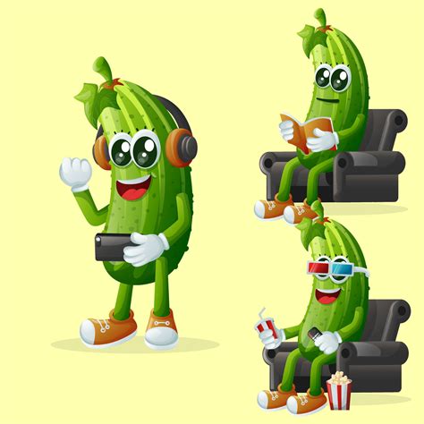 Cute Cucumber Characters Enjoying Leisure Activities 25551335 Vector