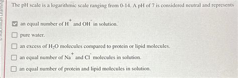 Solved The Ph ﻿scale Is A Logarithmic Scale Ranging From