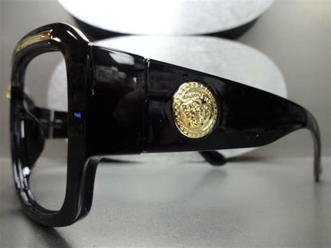 Classic Retro Hip Hop Lensless Eye Glasses Large Black And Gold Frame