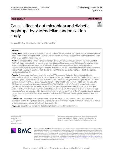 Pdf Causal Effect Of Gut Microbiota And Diabetic Nephropathy A