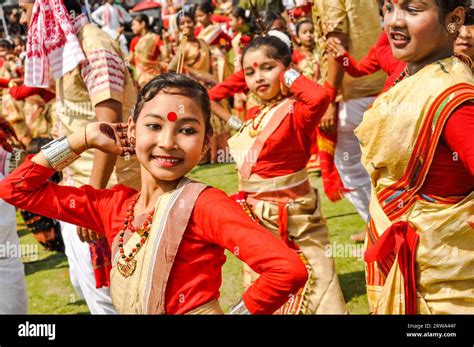 Guwahati Assam Circa April 2012 Young Native Girl In Red And Yellow