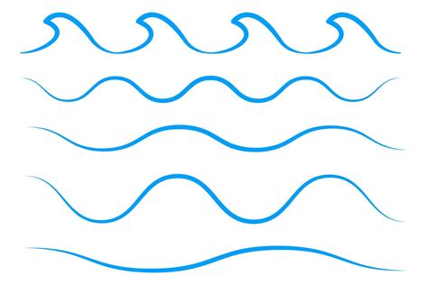 Sea Wave Icon Set Collection Of Thin Line Waves Flat Vector