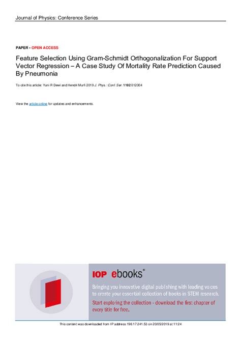 Pdf Feature Selection Using Gram Schmidt Orthogonalization For Support Vector Regression A