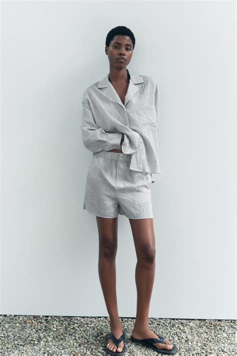 Zw Collection Striped Bermuda Shorts Striped Zara Ireland