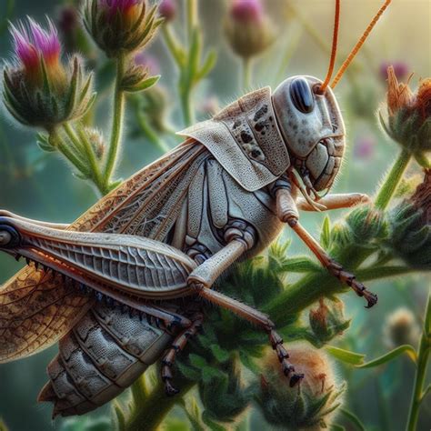 Green Grasshopper Macro Insect Photography Premium Ai Generated Image