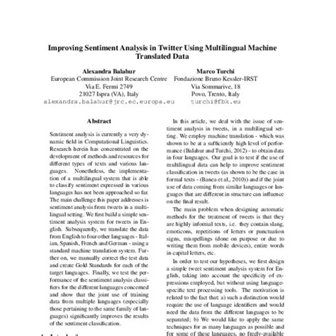 Improving Sentiment Analysis In Twitter Using Multilingual Machine Translated Data Acl Anthology