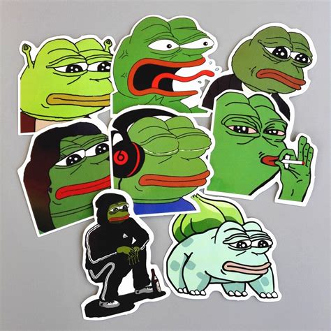 Set Stickere 8 Bucati Waterproof Pepe The Frog Broasca Pepe Meme Multicolor Emagro