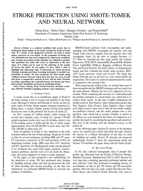 3stroke Prediction Using Smote Tomek And Neural Network Pdf