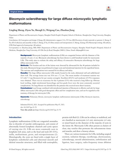 Pdf Bleomycin Sclerotherapy For Large Diffuse Microcystic Lymphatic