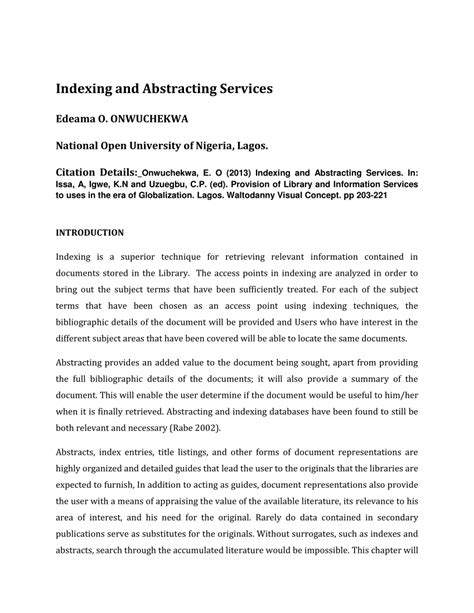 Pdf Indexing And Abstracting Services