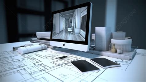 건축 웹 사이트 디자인에 전시된 3d 렌더링된 데스크톱 컴퓨터 대지 컴퓨터 웹 사이트 배경 일러스트 및 사진 무료 다운로드