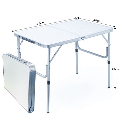 90 x 60 CM Mesa Dobrável de Alumínio Portátil Vira Maleta Camping Praia Tampo de MDF