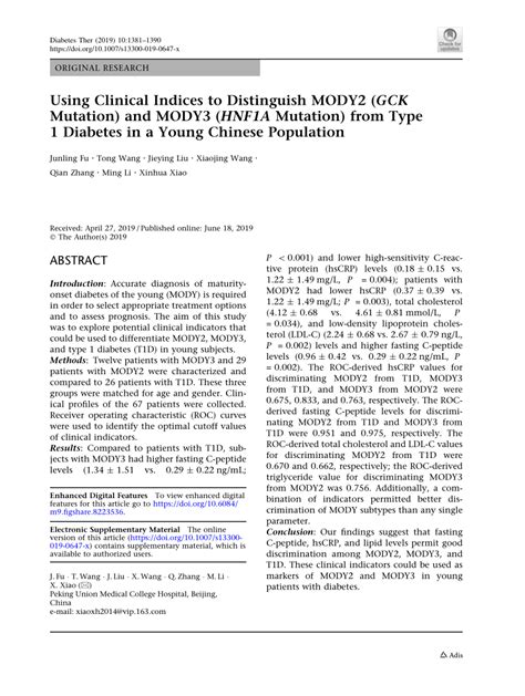 Pdf Using Clinical Indices To Distinguish Mody2 Gck Mutation And