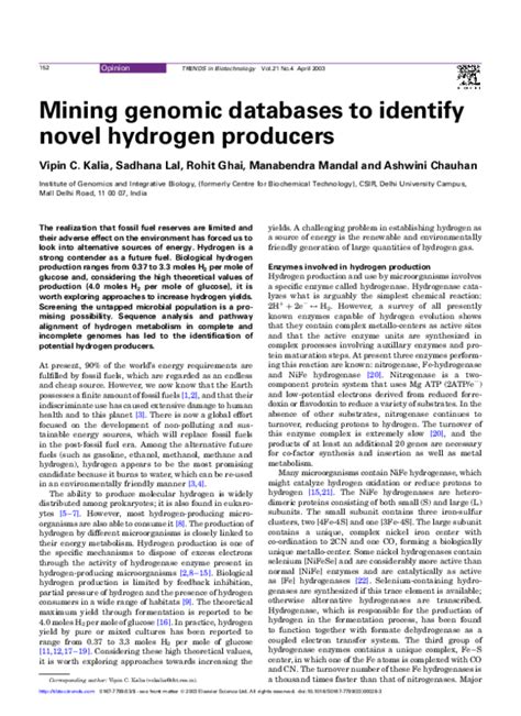Pdf Mining Genomic Databases To Identify Novel Hydrogen Producers