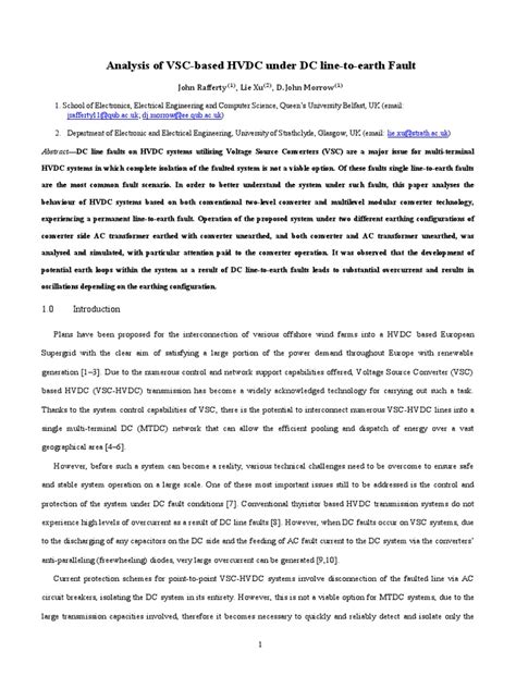 Analysis Of Vsc Based Hvdc Under Dc Line To Earth Fault Jrafferty11qub Acuk Dj Morrowee