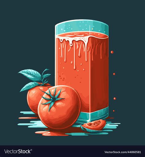 Red Tomato Fresh Juice Glass With Whole Sliced Vector Image
