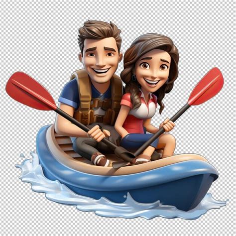 Pareja Estadounidense Remando 3d Estilo De Dibujos Animados Fondo