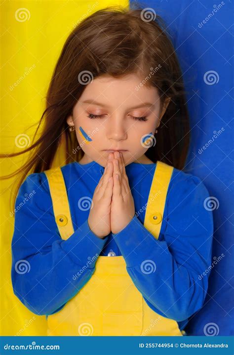 Ukrainian Girl Dressed In The Color Of The Flag Of Her Country Stock