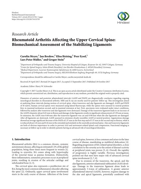 Pdf Rheumatoid Arthritis Affecting The Upper Cervical Spine