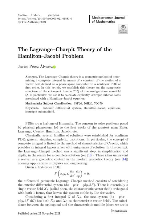 pdf the lagrange charpit theory of the hamilton jacobi problem