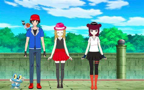 Pkmn Xy Oc Ash Serena And Rosa By Mysticacexyz On Deviantart