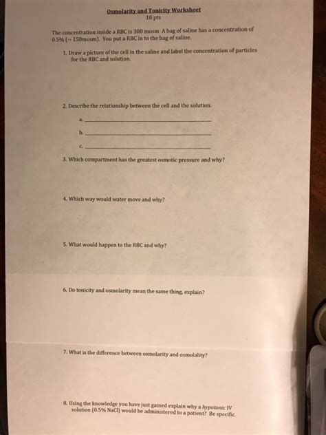 Solved Osmolarity And Tonicity Worksheet 10 Pts The