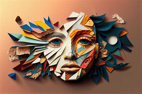 Three Dimensional Face Collage Illustration With Various Materials And