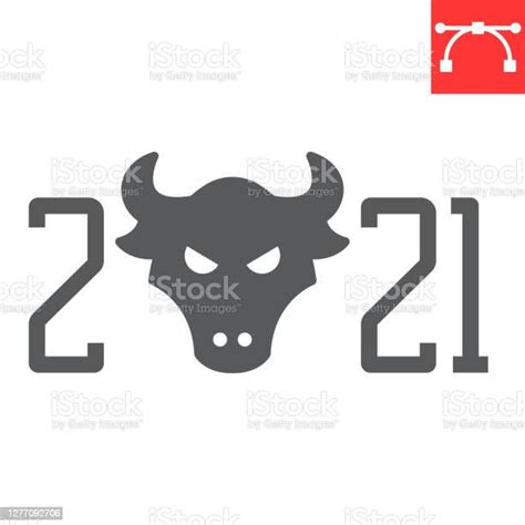 牛年 2021 字形圖示 聖誕快樂和新年 牛標誌向量圖形 可編輯筆畫固體圖示 Eps 10向量圖形及更多2021圖片 2021