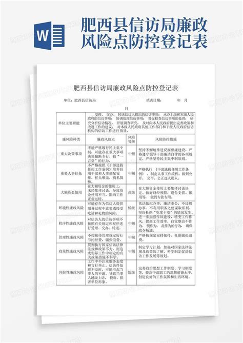 肥西县信访局廉政风险点防控登记表 Word模板下载编号qxwdaadd熊猫办公