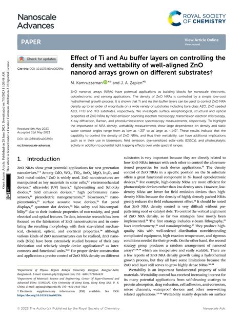 Pdf Effect Of Ti And Au Buffer Layers On Controlling The Density And Wettability Of Well