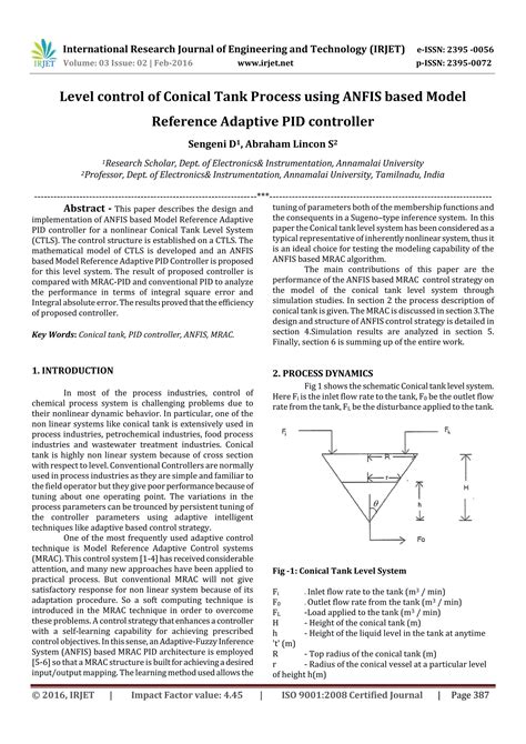 Level Control Of Conical Tank Process Using Anfis Based Model Reference